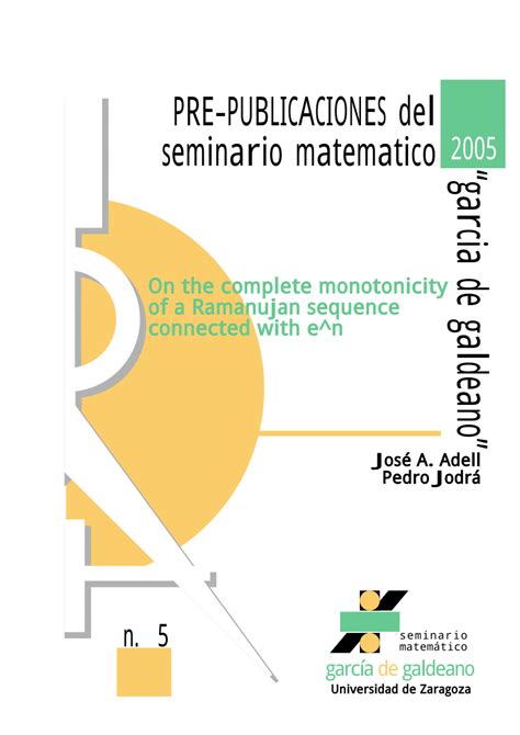 Pdf On The Complete Monotonicity Of A Ramanujan Sequence Connected