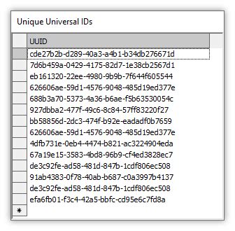 Select UUID Unique