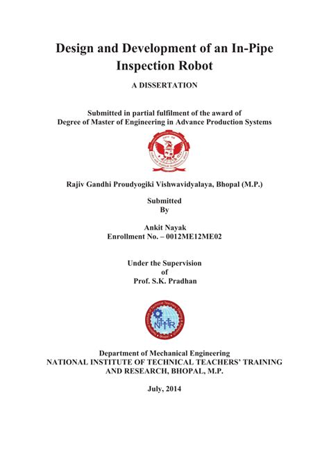 PDF Design And Development Of An In Pipe Inspection Robot