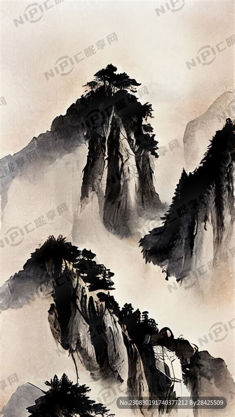 AI创作图迎客松 山水画nipic 昵图网