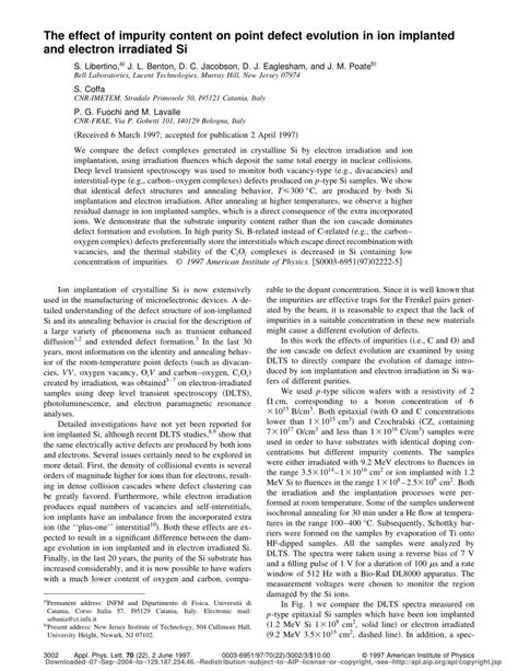 Pdf The Effect Of Impurity Content On Point Defect Evolution In Ion