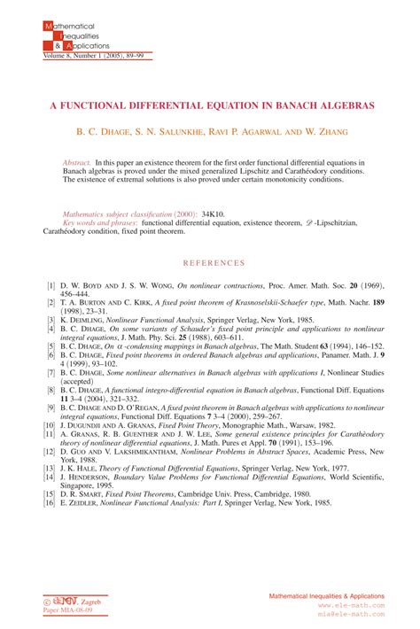 Pdf A Functional Differential Equation In Banach Algebras