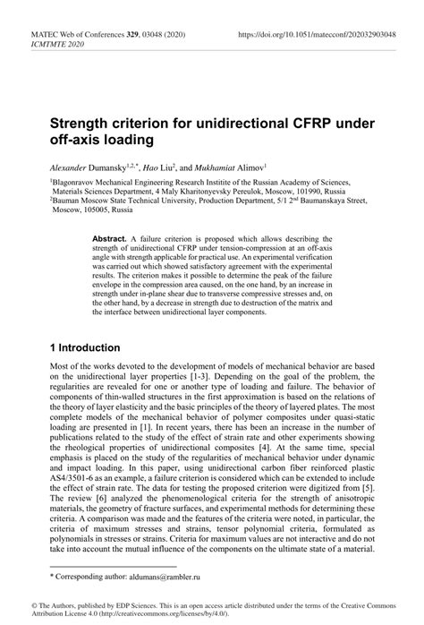 Pdf Strength Criterion For Unidirectional Cfrp Under Off Axis Loading