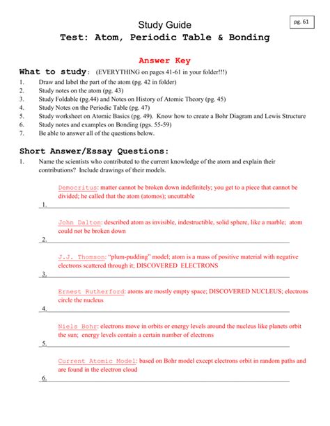 Atomic Structure And Periodic Table Test Review Answers Cabinets Matttroy