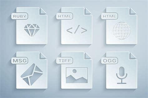 Set Tiff File Document Html Msg Ogg And Ruby Icon Vector Stock
