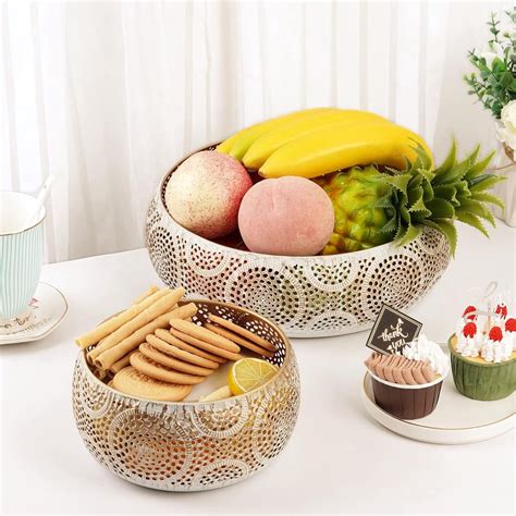 Set Van 2 Decoratieve Schalen Goud Fruitmand Modern Fruitschaal Van