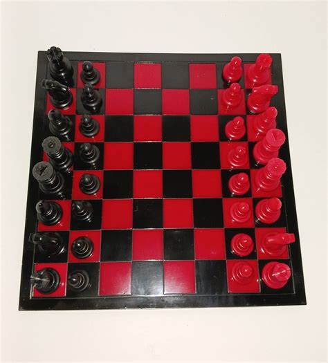 Red And Black Resin Chess Set Etsy
