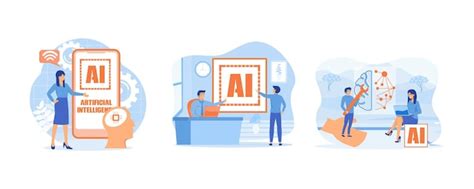 인공지능 개념 인공 지능을 만드는 비즈니스 팀 생성 Ai 또는 인공 지성 데이터 알고리즘 개념 평면 터 현대 일러스트레이션 프리미엄 벡터