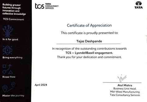 Tejas Deshpande On Linkedin Appreciationcertificate