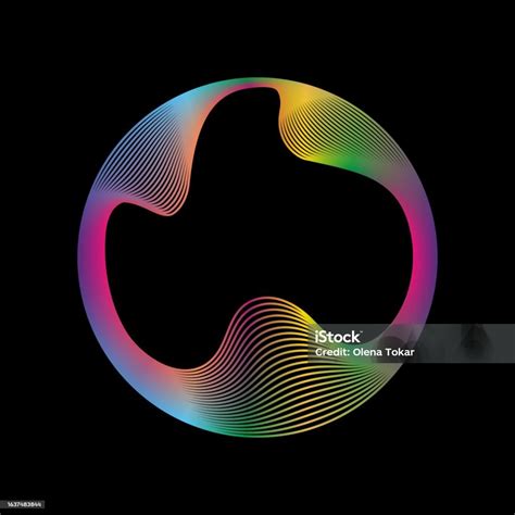 둥근 곡선 모양의 네온 색상의 빛나는 원형은 검은색 배경에 분리된 물결 모양의 역동적인 선이 있습니다 원형 프레임 라이트 프레임 미래 기술의 개념입니다 0명에 대한 스톡