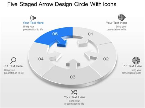 Five Staged Arrow Design Circle With Icons Powerpoint Template Slide PowerPoint Presentation