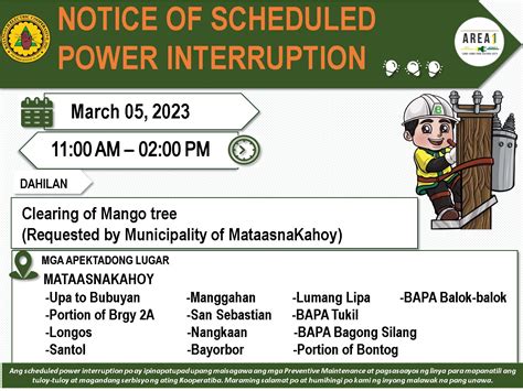 Notice Of Scheduled Power Interruption March 05 2023 Mataasnakahoy