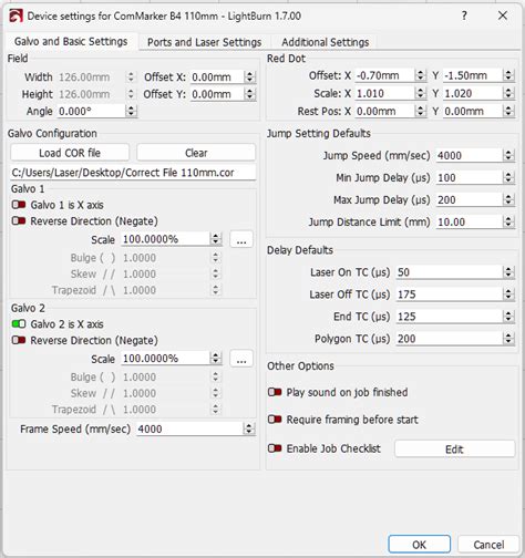 Commarker B4 20w Initial Setup Issues Lightburn Software Questions Lightburn Software Forum
