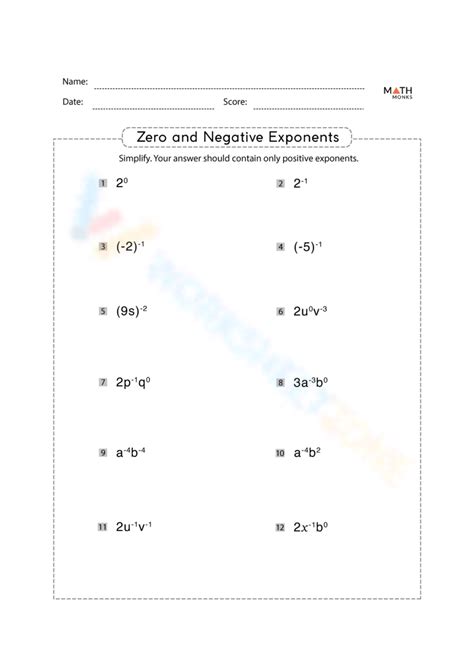 Worksheets For Negative And Zero Exponents Worksheets Library