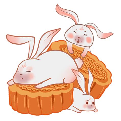 中秋节节日兔子月亮月饼图案素材
