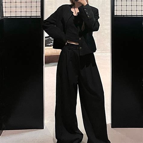 포스티 코디세트노카라 라운드넥 자켓와이드 핀턱 하이웨스트 팬츠 세트 St121497e