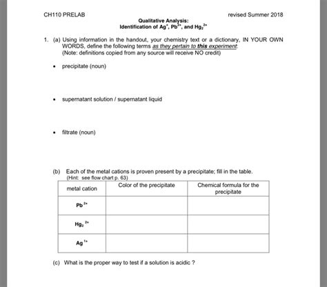 Solved CH110 PRELAB Revised Summer 2018 Qualitative Chegg Com
