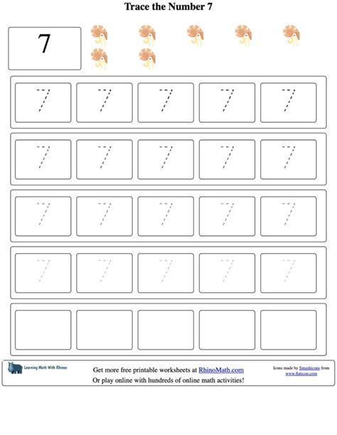 Tracing The Number 7 Number Tracing Worksheets