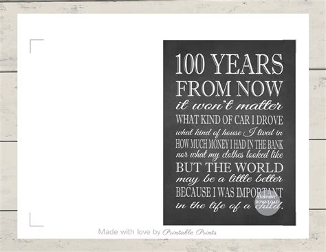 100 Years From Now Poem Teacher Appreciation T Printable Thank You