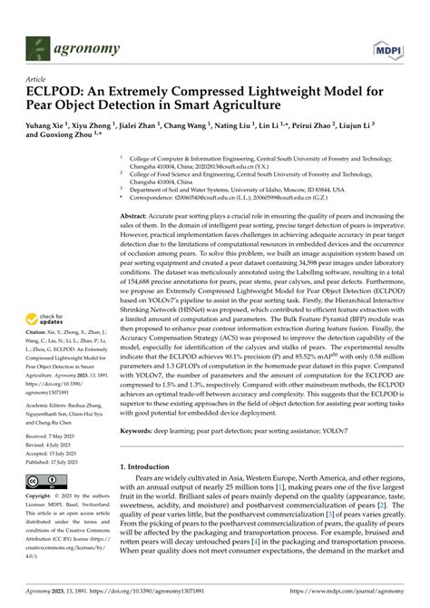 Pdf Eclpod An Extremely Compressed Lightweight Model For Pear Object Detection In Smart
