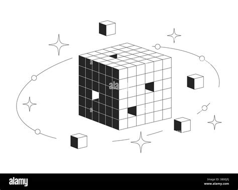 Digital Data Cube With Orbiting Blocks And Sparkles 2d Line Object Stock Vector Image And Art Alamy