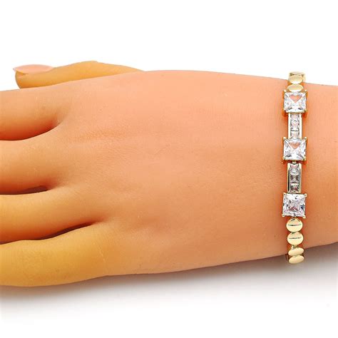 Oro Laminado Fancy Bracelet Gold Filled Style With White Cubic Zircon