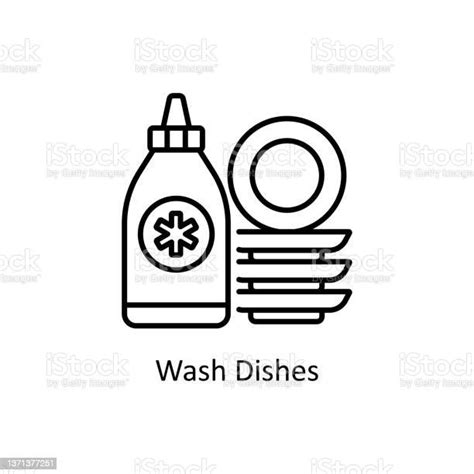 흰색 배경 Eps 10 파일에 격리 된 웹에 대한 세척 접시 벡터 개요 아이콘 가정 생활에 대한 스톡 벡터 아트 및 기타 이미지
