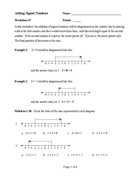 Adding Signed Numbers Worksheet For 7th 9th Grade Lesson Planet