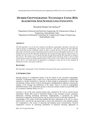 HYBRID CRYPTOGRAPHIC TECHNIQUE USING RSA ALGORITHM AND SCHEDULING