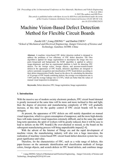 Pdf Machine Vision Based Defect Detection Method For Flexible Circuit