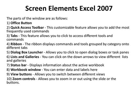 Ppt Excel 2007 Screen Elements Tutorial Powerpoint Presentation Free Download Id8950170