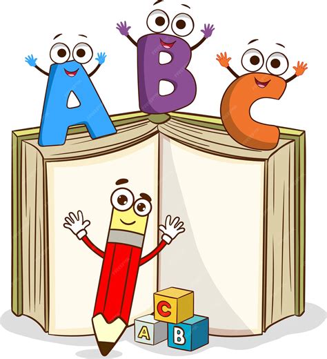 Um Desenho De Um Lápis E Um Livro Com Letras Abc Nele Vetor Premium