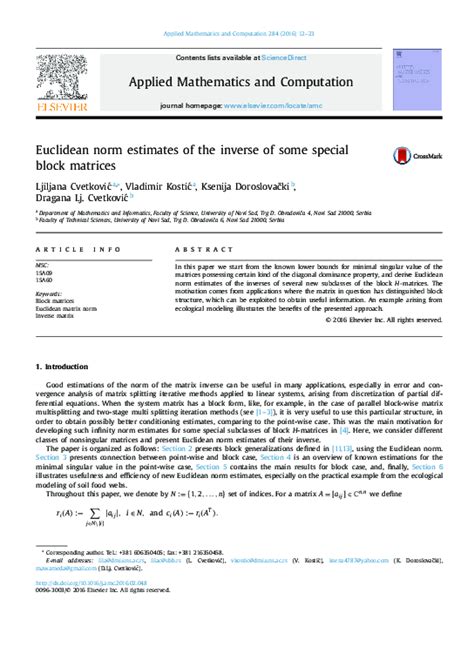 Pdf Euclidean Norm Estimates Of The Inverse Of Some Special Block Matrices