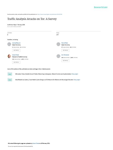 Traffic Analysis Attacks On Tor A Survey Pdf Tor Anonymity Network Computer Network