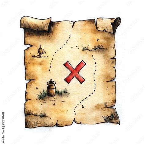 Whimsical Treasure Map Illustration Featuring A Playful Design With An X Marking The Treasure
