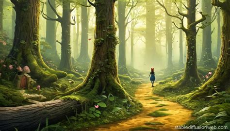 Alice In Wonderland Forest Scene Stable Diffusion Online