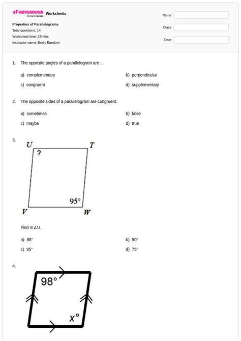 50 Properties Of Parallelograms Worksheets For Grade 10 On Wayground