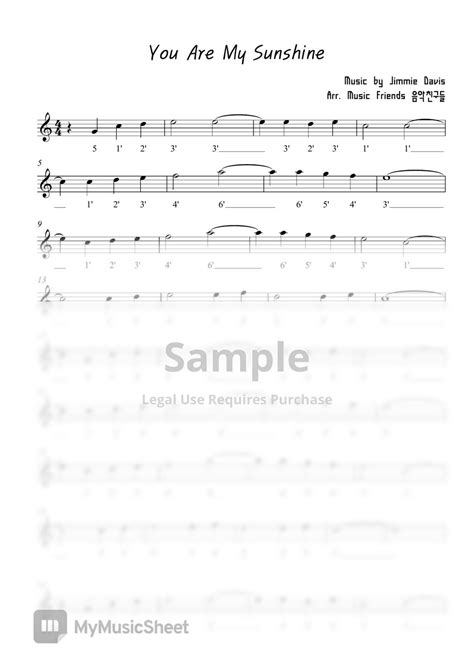 Jimmie Davis You Are My Sunshine 17키 칼림바 오선보 숫자악보 Sheets By Arr Musicfriends음악친구들