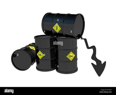 3d Rendering Of Oil Barrels And Down Arrow Illustrating Falling Oil Prices Or Production