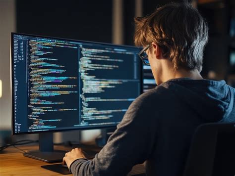 Programmer Debugging Code At Work Station Premium Ai Generated Image