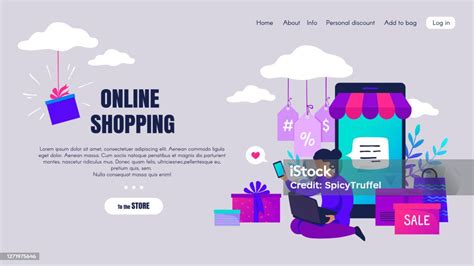 온라인 쇼핑 만화 사람들은 온라인 주문을하고 인터넷 전자 상거래 개념을 통해 구매하는 캐릭터 벡터 방문 페이지 3차원 형태에 대한 스톡 벡터 아트 및 기타 이미지 Istock