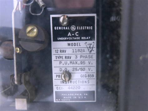 General Electric 12ngv99ad001a Undervoltage Relay Ge 120v 60hz Type Ngv Relay Tk4589 3 River