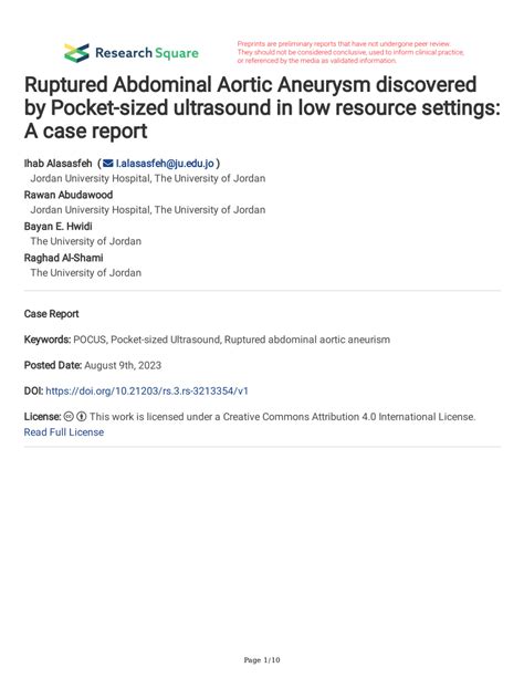 Pdf Ruptured Abdominal Aortic Aneurysm Discovered By Pocket Sized Ultrasound In Low Resource