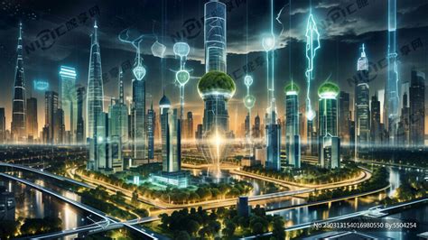 Ai创作图动态呈现绿色能源与智慧城市融合场景 昵图网