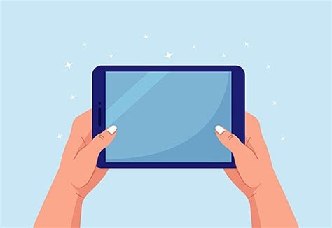 Mans Hands Interacting With Digital Tablet Pc Pointing And Touching Blank Screen Vector