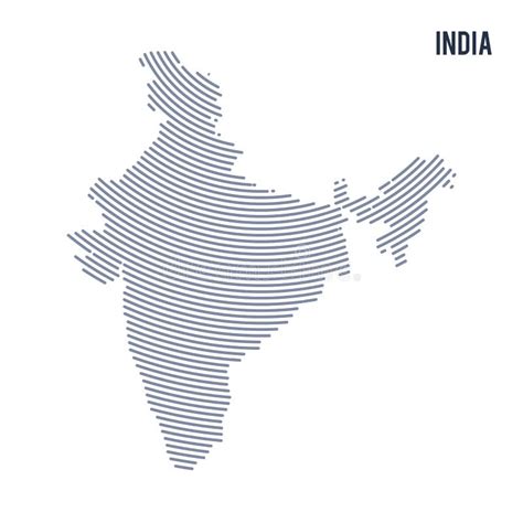Vector Abstract Hatched Map Of India With Curve Lines Isolated On A White Background Stock