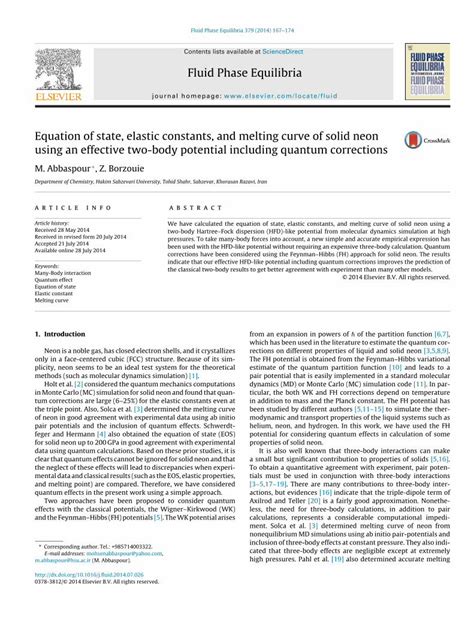 pdf equation of state elastic constants and melting curve of solid