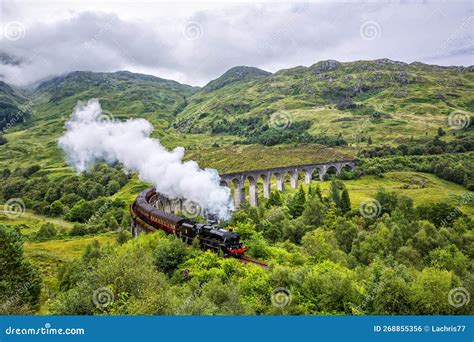 Glenfinnan Railway Viaduct In Scotland With The Jacobite Steam Train