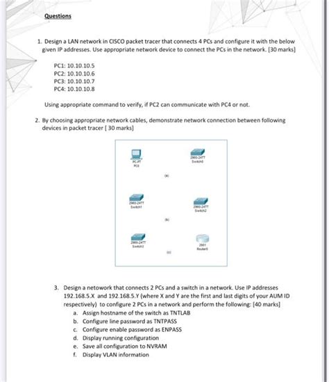Solved Questions Design A LAN Network In CISCO Packet Chegg