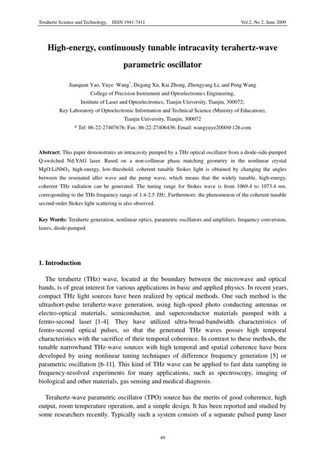 Pdf High Energy Continuously Tunable Intracavity Terahertz Wave Parametric Oscillator